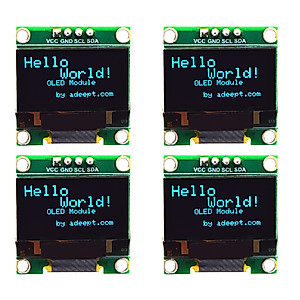 Adeept 4pcs 0.96 Inch OLED Module 12864 128x64 SSD1306 IIC I2C Serial Self-Luminous Display Board Compatible with Arduino Raspberry Pi and MCU(Blue) - Pins Soldered