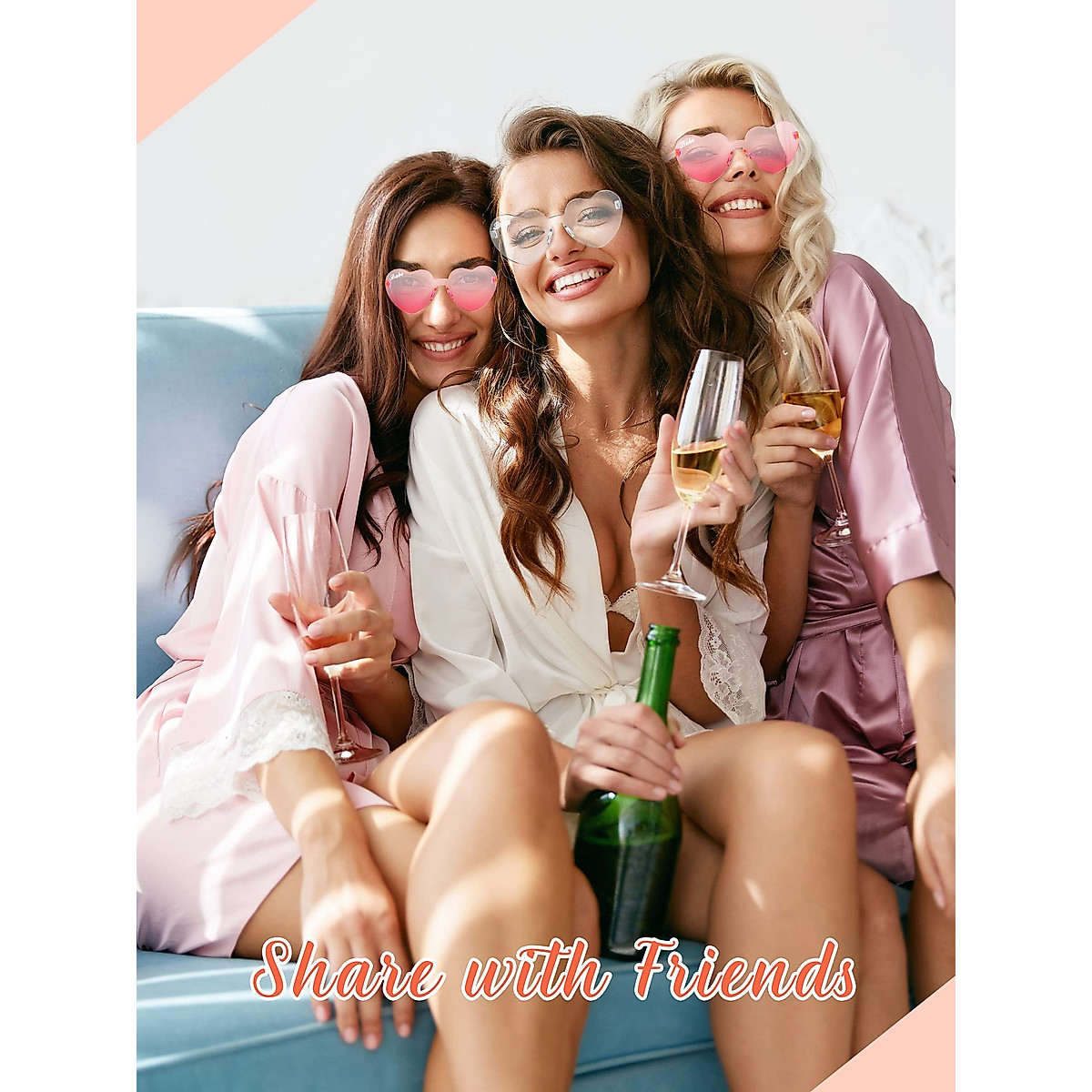 Konohan 12 Pairs Heart Shaped Sunglasses Rimless Bride Sunglasses Transparent Heart Glasses Bachelorette Holiday Party Favor (White, Hot Pink)