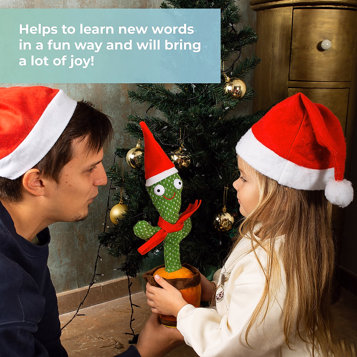 Chuchik Dancing Talking Cactus Toy for Babies - 60 Songs, 3 Changeable Outfits, Glowing LED Lights (1 Pack)