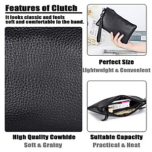 Karoukee Real Leather Wristlet Clutch Women Classic Cell Phone Wristlets Bag Minimalist Clutch Purse with Removable Wrist Strap (Black)