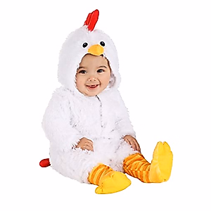 Infant Fluffy Chicken Halloween Costume | Baby Romper and Leggings with Attached Booties | Baby Chicken Outfit for Dress-Up 12/18 Months White