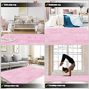 RUG BRANCH Super Soft Plain Plush Shag Pink Indoor Area Rug for Living Room, Bedroom, Dining Room, and Kitchen - 4' x 6' (4' X 5'3")