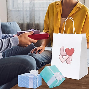 Joybe 100 Pack 8x4.75x10 Inch Medium White Kraft Paper Bags with Handles Bulk, Craft Paper Gift Bags for Party Favors Grocery Retail Shopping Business Goody Merchandise Take Out Blank Sacks (100pcs)