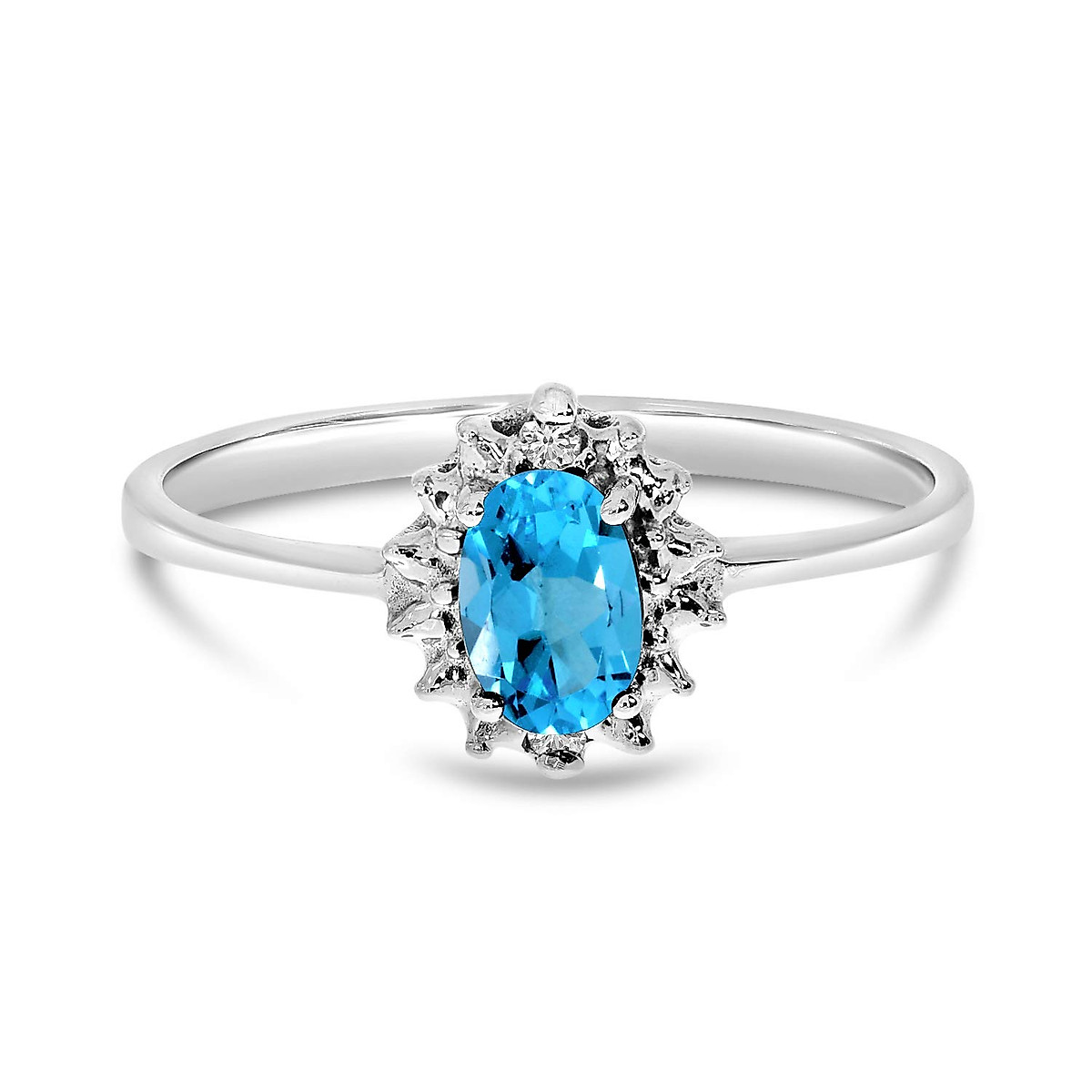 Direct-Jewelry 14k White Gold Oval Blue Topaz And Diamond Ring (Size 9)