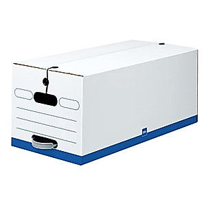 Office Depot® Brand Quick Set-Up Storage Boxes With String & Button Closure, Letter, 24" x 12" x 10", 60% Recycled, White/Blue, Pack Of 12
