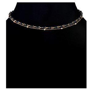 Ofeiyaa 12pcs Chain Gold Bead Necklace Coin Moon Star Pearl Pendant Chain Choker Multilayer Necklace Leather Cord Set for Women Men Gold Adjustable