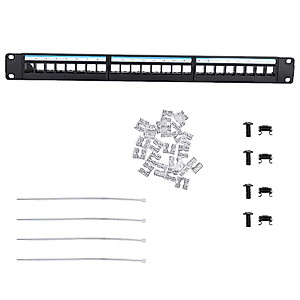 Diyeeni 19Inch 24 Port Data Patch Panel Mountable Data Patch Panel CAT6 Network Cable Rack Easy to use(Not Include Modules)