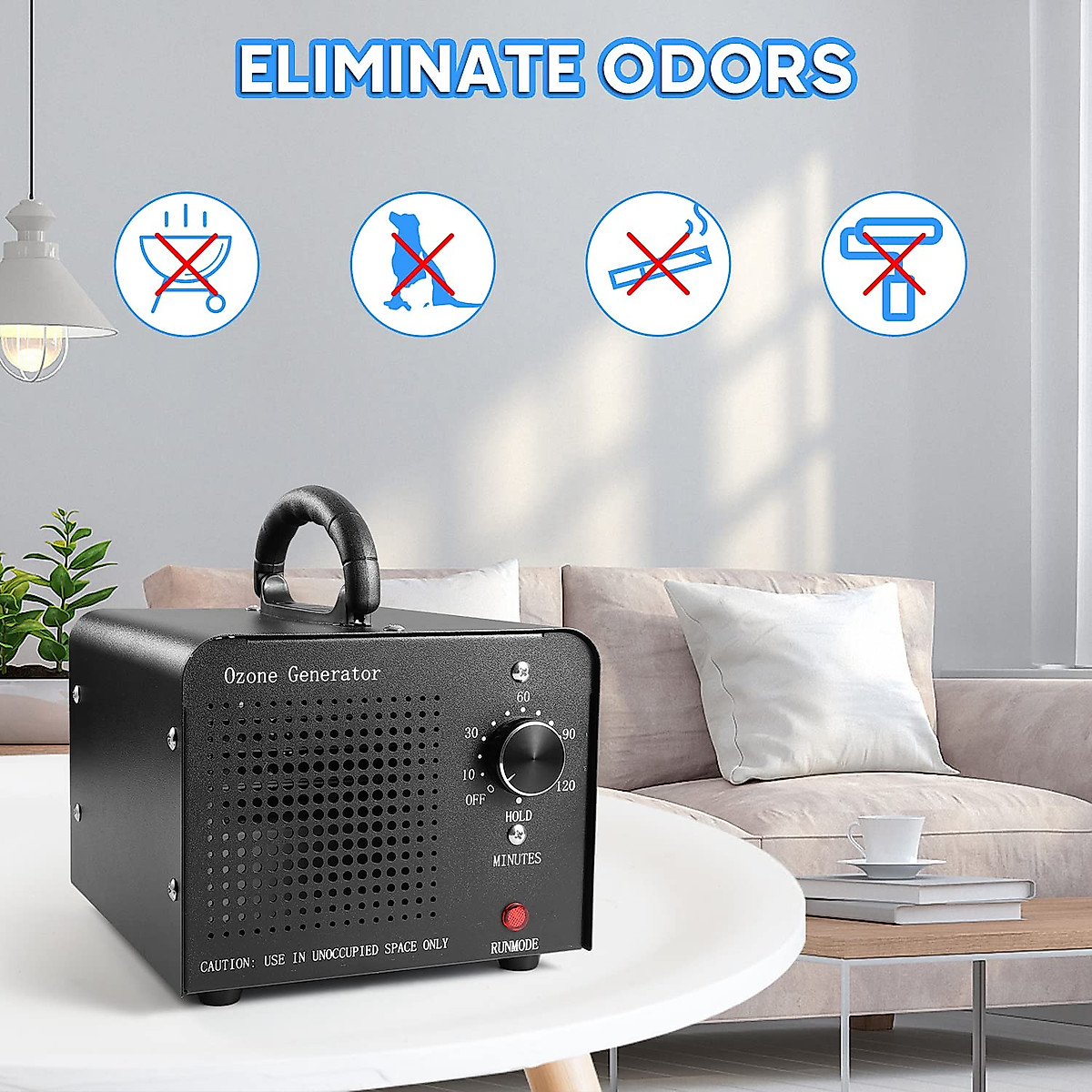 ECNLAN Ozone Machine Odor Removal, 30000 mg/h Generator for Home/Car/Smoke/Pet Room (Black)