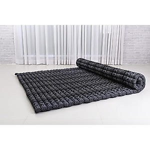Leewadee - Foldable Floor Mattress - Japanese Roll Up Futon -Trifold Tatami Mat- Guest Floor Bed - Camping Mattress - Thai Massage Mat, Kapok Filled, 75 x 57 inches, Black White