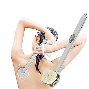 INGVY Dry Brushing Body Brush Long Handle Liquid Bath Brush Bathroom Body Brushes Body Back Bath Shower Sponge Exfoliating Scrub Massager Skin Cleaning Gadget (Color : Gray)