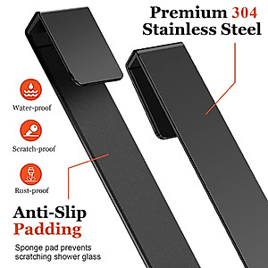 ASOQOLA Shower Door Hooks, Extended 8 inch Over Door Hooks for Bathroom Frameless Glass Shower Door, Stainless Steel Towel Hooks, Heavy Duty Non-Slip Hooks Rack for Robe Towel (Black, 2 Pack)
