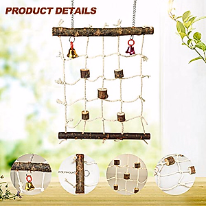 Parrot Climbing Ladder Toys,Bird Rope Wooden Ladder Swing Ladder Hanging Cage Perch Stand Chew Toys for Bird Parrot Conure Finch Cockatoo Budgie Lovebird Parakeets Cockatiels (H01)