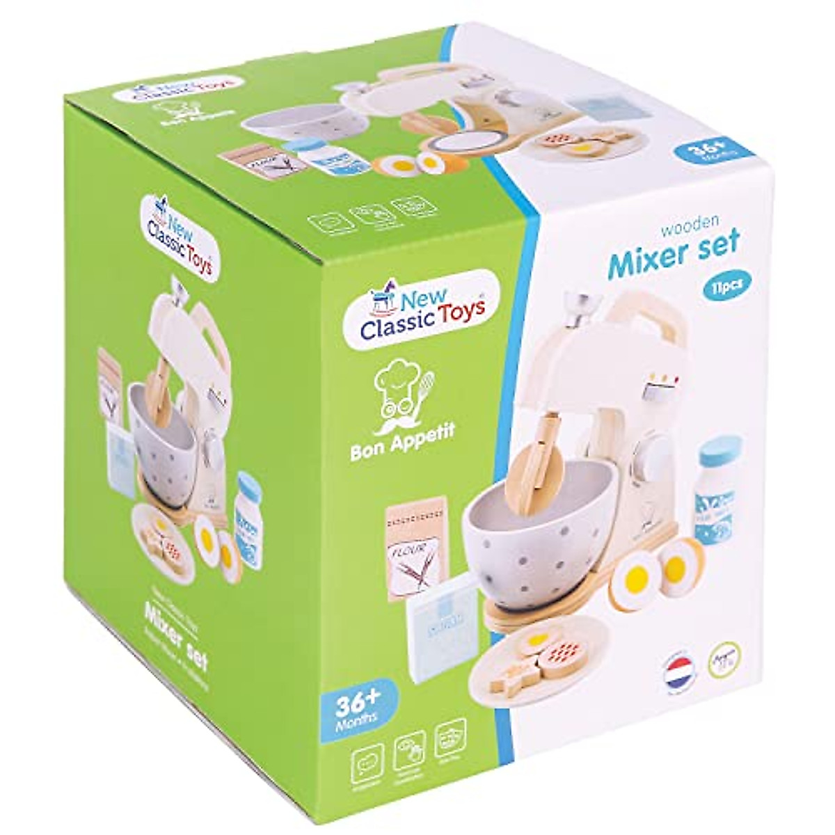 New Classic Toys Wooden Mixer Set Pretend Play Toy for Kids Cooking Simulation Educational Toys and Color Perception Toy for Preschool Age Toddlers Boys Girls , Red,White