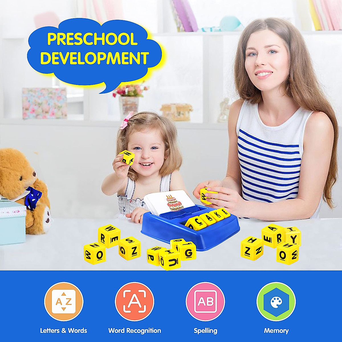 Educational Toys, Alphabet Learning Toys Flash Card Game for Toddlers 3 4 5 Year Old Preschool Matching Letter Spelling Reading Games for Kids 3-8 Years Old Boys