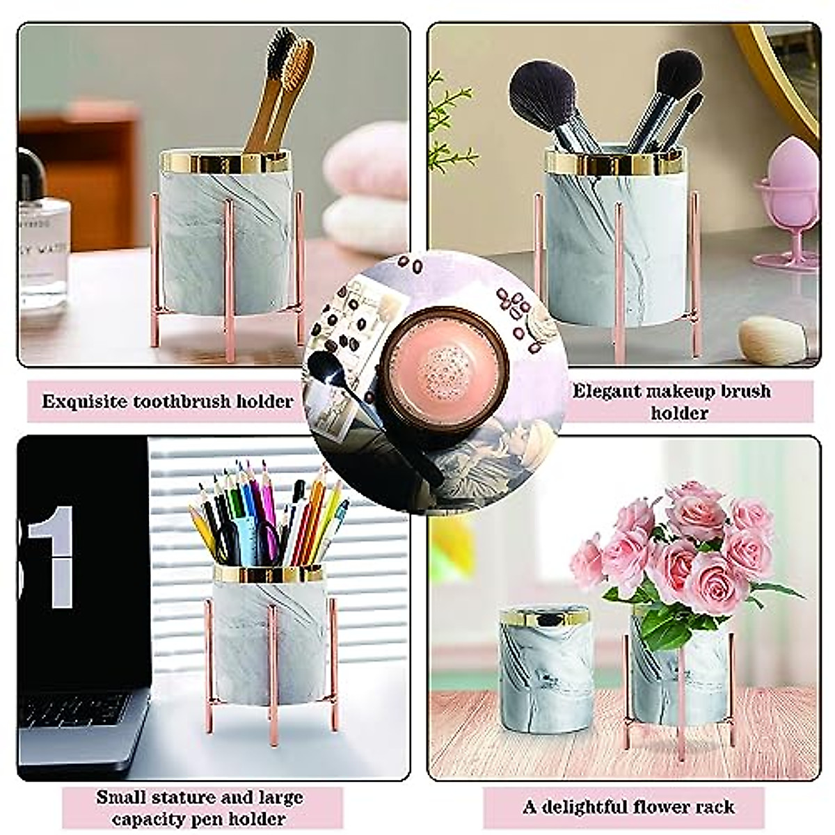 Urcura Ceramic Pencil Holder for Desk Cute Pencil Pen Holder Desk Decor Aesthetic for Office, School, Home Makeup Brush Holder Cup Marble Pen Cup Pen Organizer (Green)