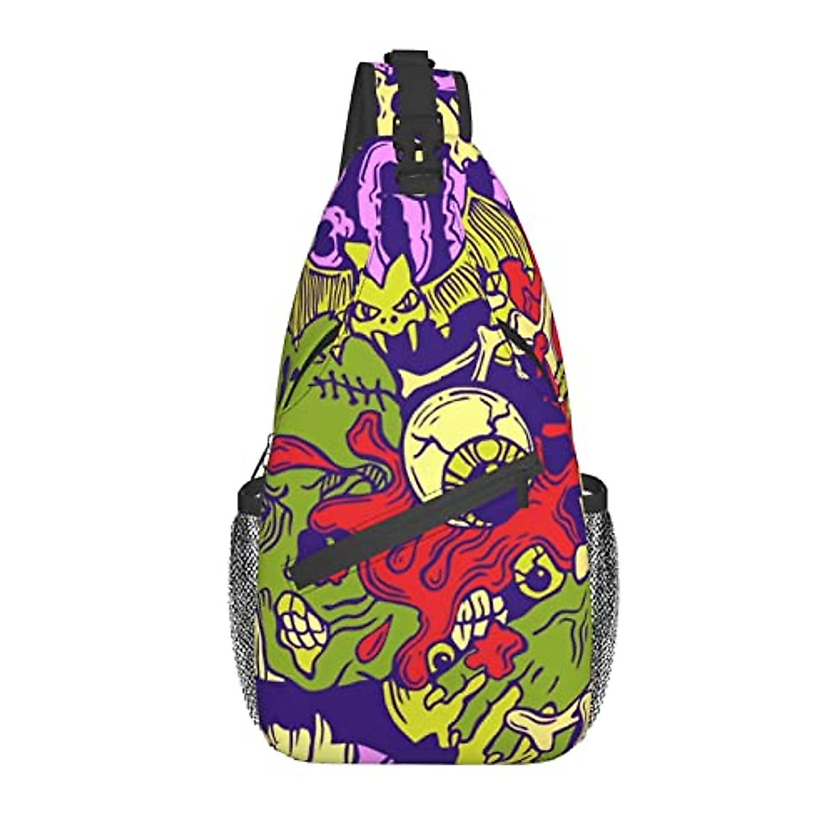 Mens Fashion Gym Bags Anti-Theft Halloween Pattern With Horror Elements Zombie Skull Colorful Crossbody Shoulder Backpack with Zipper, Multipurpose Sling ​Backpack for Cycling Traveling Hiking