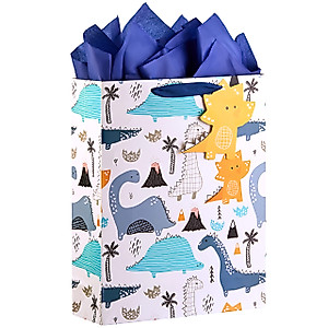 16.5" Extra Large Gift Bag with Tissue Paper for Boys (Dinosaurs)