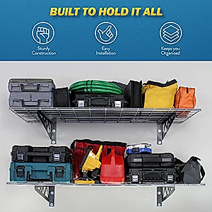 MonsterRax | Garage Wall Shelf Two-Pack White or Hammertone | Three Size Options | Includes Bike Hooks | 500lb Weight Capacity (Hammertone, 18"x36")