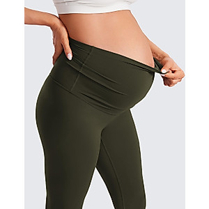 CRZ YOGA Womens Butterluxe Maternity Leggings over The Belly 25" - Buttery Soft Workout Activewear Yoga Pregnancy Pants Olive Green Small