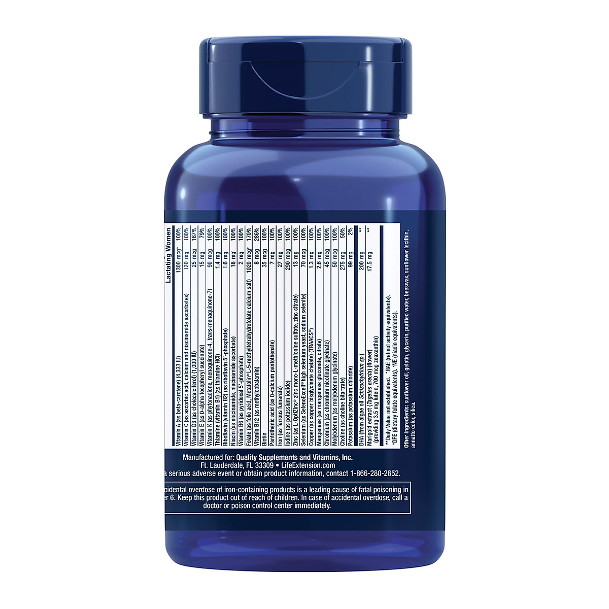 Life Extension Prenatal Advantage Supplement – Comprehensive Prenatal Vitamin for Pregnant Women - Complete Multivitamin for Healthy Brain with DHA - Non-GMO, Gluten-Free -120 Softgels