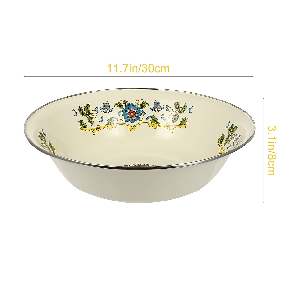 DOITOOL Vintage Mixing Bowl Enamel Bowl Vintage Enamelware Salad Mixing Bowl Enamel Washing Basin Vintage Soup Basin Soup Bowl Round Serving Tray for Home
