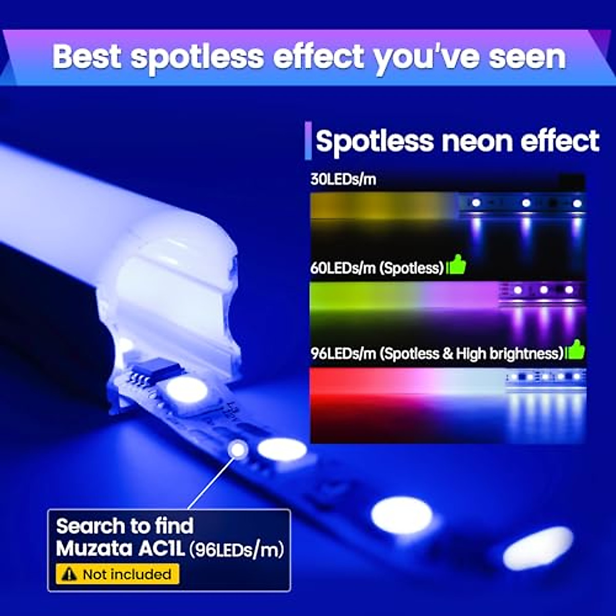 Muzata 10Pack 1FT/12inch Excellent Spotless LED Channel System with Milky White Cover Black Aluminum U Shape LED Strip Diffuser Channel U108 BW 0.3M