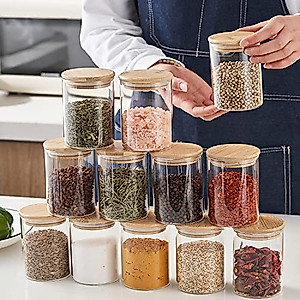 Glass Food Storage Containers 12 Packs (8oz), Airtight Glass Food Jars with Bamboo Wooden Lids, Canister Set for Kitchen Counter, Pantry Organization Jar for Sugar Flour Cereal Candy Cookie Coffee