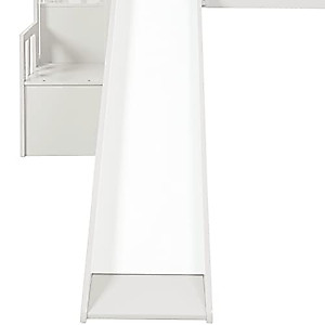 DEYOBED Low Loft Bed with Stairs and Slide - Wood Twin Bed Frame for Kids - Ideal for Boys and Girls - White