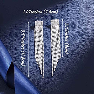 Unicra Long Rhinestone Fringe Earrings Silver Bridal Tassel Dangle Earrings Large Bling Crystal Chandelier Drop Earrings Wedding Party Jewelry for Women (Gold)
