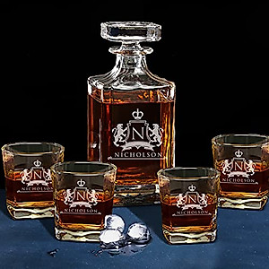 Custom Engraved Groomsmen - Whiskey Decanter Set and 4 Glasses Set - Personalized and Monogrammed with WPS Styles