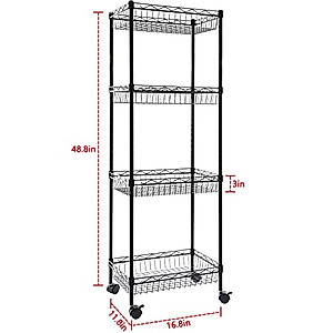 REGILLER 4-Tier Metal Wire Storage Shelving Rack with Baskets, Adjustable Corner Shelf Organizer for Laundry Bathroom Kitchen Pantry Closet Garage Tool Storage(Black)