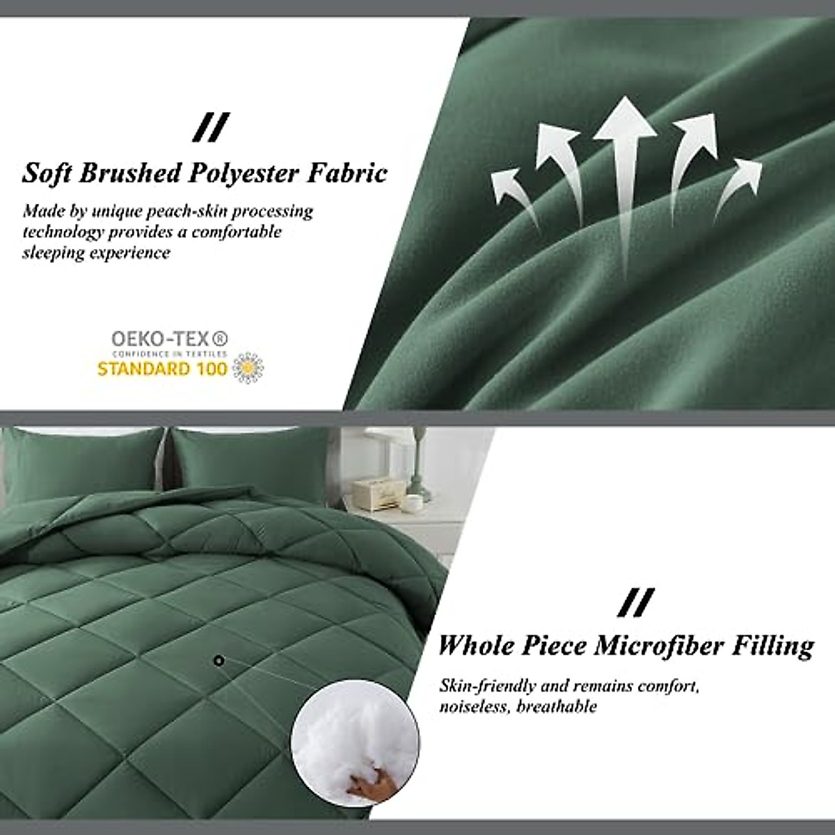 ELNIDO QUEEN Full Comforter Set - Green All Seasons Bedding Comforters & Sets with 2 Pillow Cases - 3 Pieces Bed Set - Down Alternative Comforter Set- Bedding Comforter Sets Full Size (82x86 inch)