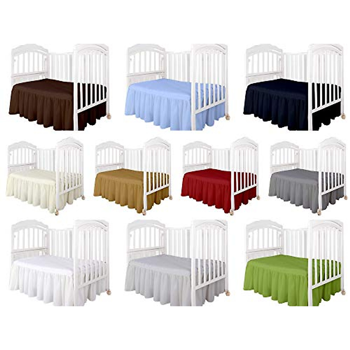 Impeccable Bedding Crib Bed Skirt Dust Ruffle, Standard Size Ruffled Bed Corners, 100 Microfiber Nursery Crib Toddler Bedding Skirt Gathered Baby Boys or Girls, 14 Drop (White), 28 x 5214 Drop