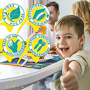 Smarty Kiddo 50 Pack Disposable Stick-On Placemats for Baby, 5 Designs Individually Folded - Farm, Sea World, Zoo, Antarctica & Space - Sticky Table Topper for Baby & Kids, Toddlers