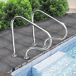 ANSNAL Swimming Pool Handrails, 304 Stainless Steel Pool Safety Handrail, Tube Wall Thickness 1mm, for Garden Backyard Pools/Silver/B (Silver A)
