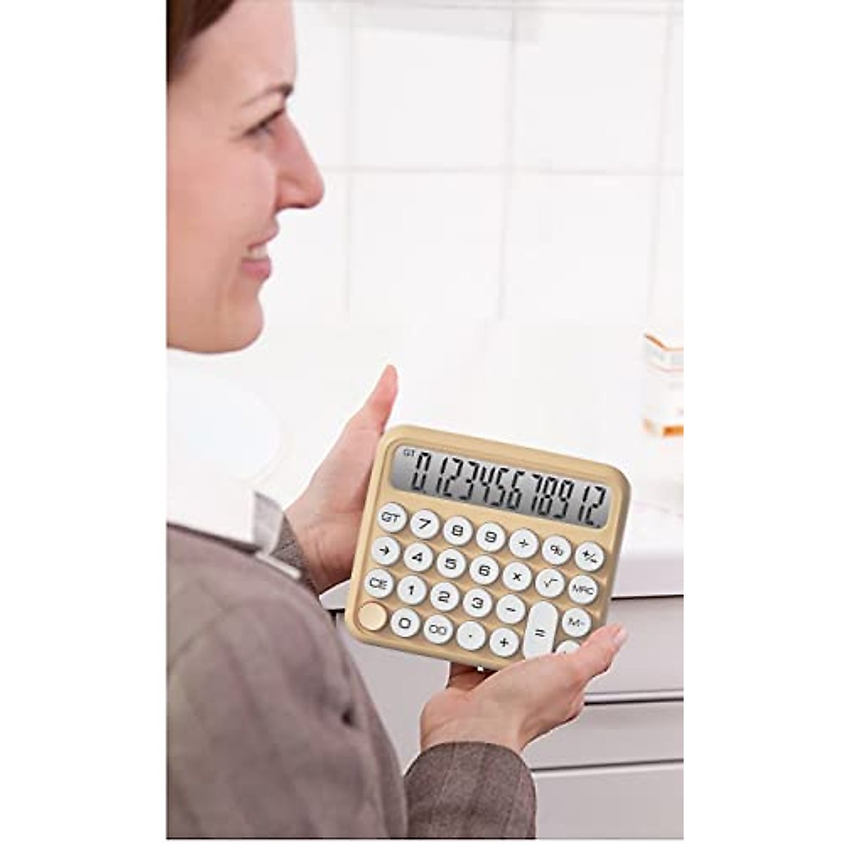LOCOCK Standard Function Desktop Calculator, 12-Digit Large LCD Display and Big Round Buttons for Office, School, Home,Business Use (Pink)