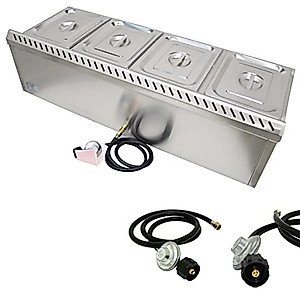 TECHTONGDA Propane Gas Food Soup Warmer Stove Bain Marie Commercial Canteen Buffet Steam Heater with Regulator Valve 12''x8.7''x4'' Pan 4 Pan Single Row