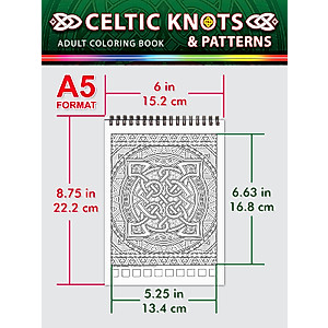 Celtic Knots and Patterns. Adult Travel Size Coloring Book on Thick Artist Paper with a Spiral Binding on The top