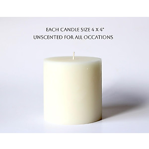 Ivory 4 x 4 by Modern Candle Design Large Unscented Pillar Candle Handmade in The USA (Set of 4)