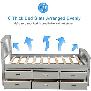 Merax Platform Storage Bed Solid Wood Bed with 6 Drawers Twin Size