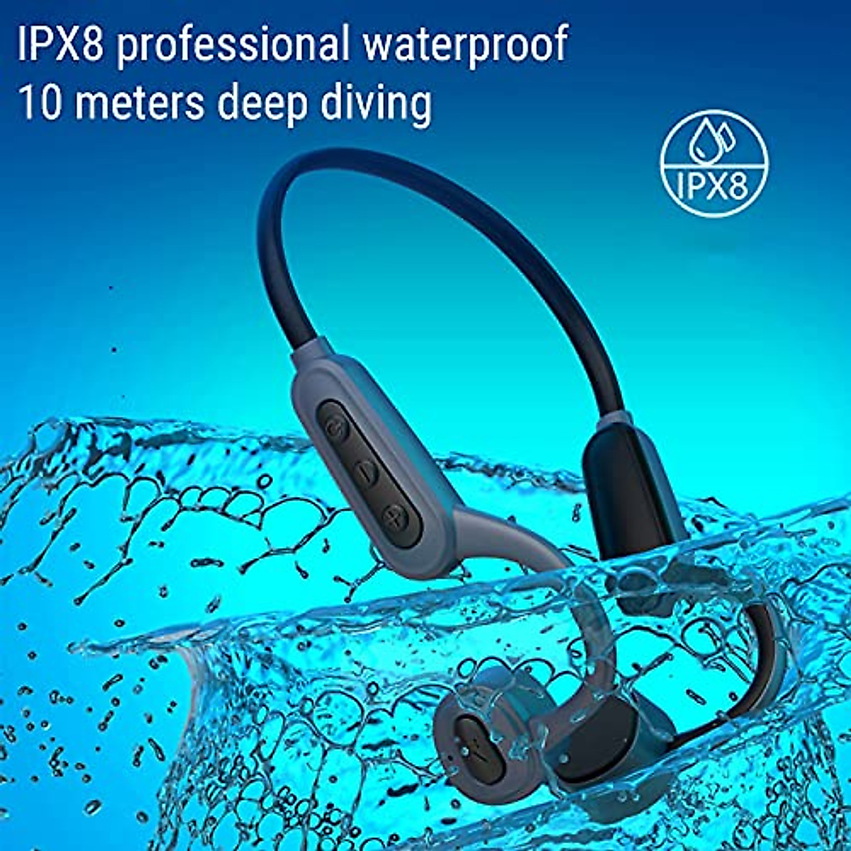 TWEE Bone Conduction Headphones Bluetooth Wireless Headset with Microphones Waterproof for Swimming 16G MP3 Player Sports Earbuds IPX8 for Running Water Sports & Underwater Activities