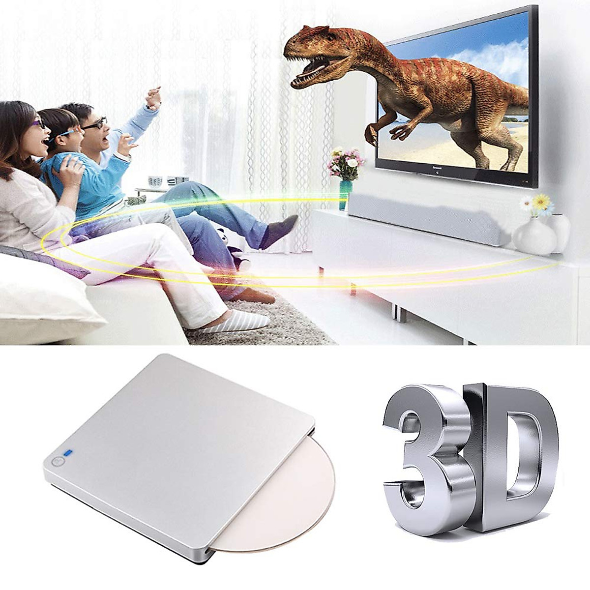 External 3D Blu Ray DVD Drive, USB 3.0 and Type-C Blu Ray CD DVD Drive Player Ultra Slim Slot-in CD DVD Burner with Smart Touch Compatible with Windows XP/7/8/10, Mac OS for MacBook, Laptop, PC