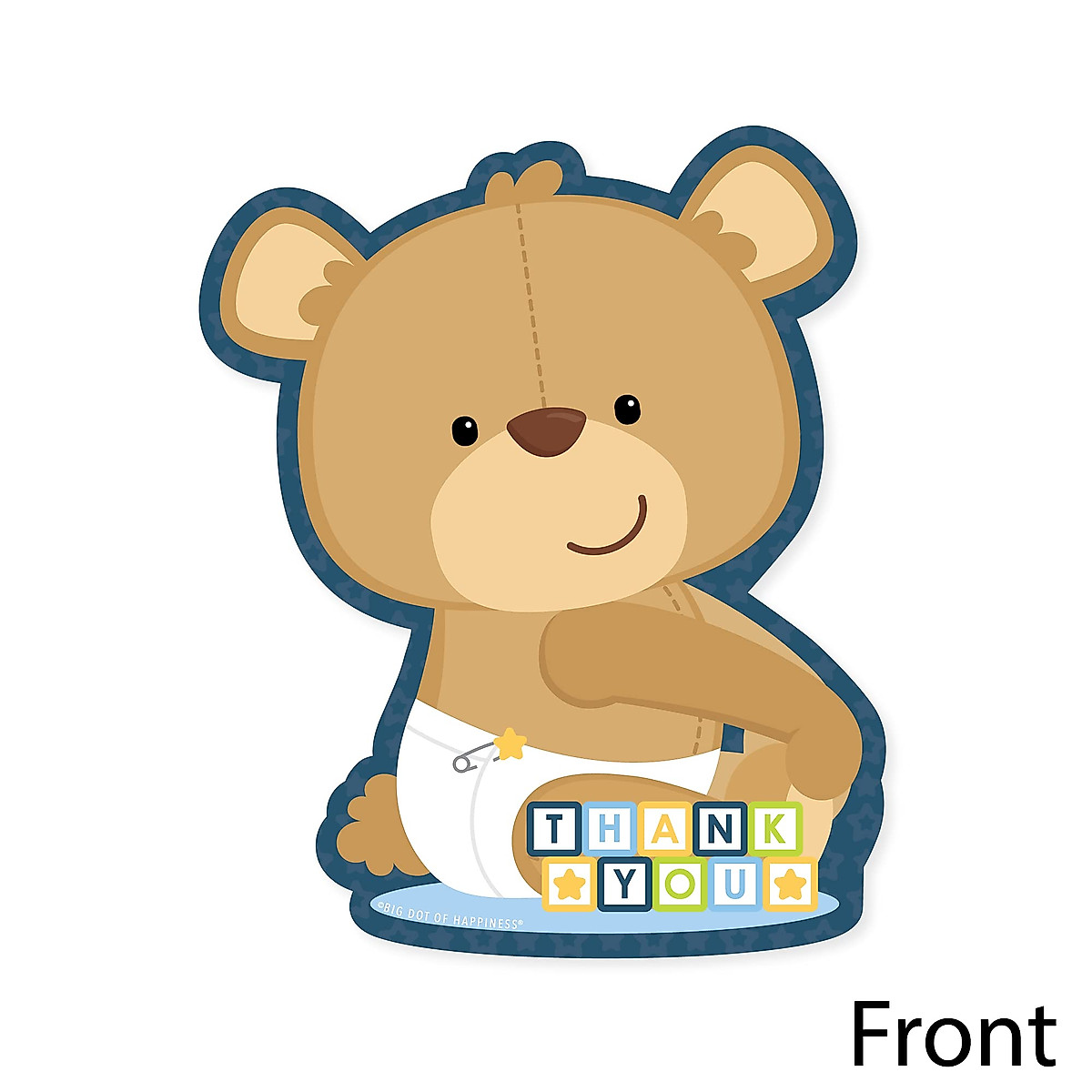 Big Dot of Happiness Baby Boy Teddy Bear - Shaped Thank You Cards - Baby Shower Thank You Note Cards with Envelopes - Set of 12