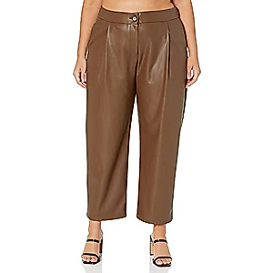 The Drop Women's Theor Vegan Leather Trouser, Coffee Bean, M