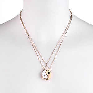 LUX ACCESSORIES Ying Yang Twins Emoji symbol BFF Pendent Friendship Necklaces Gift for Friends (Gold)