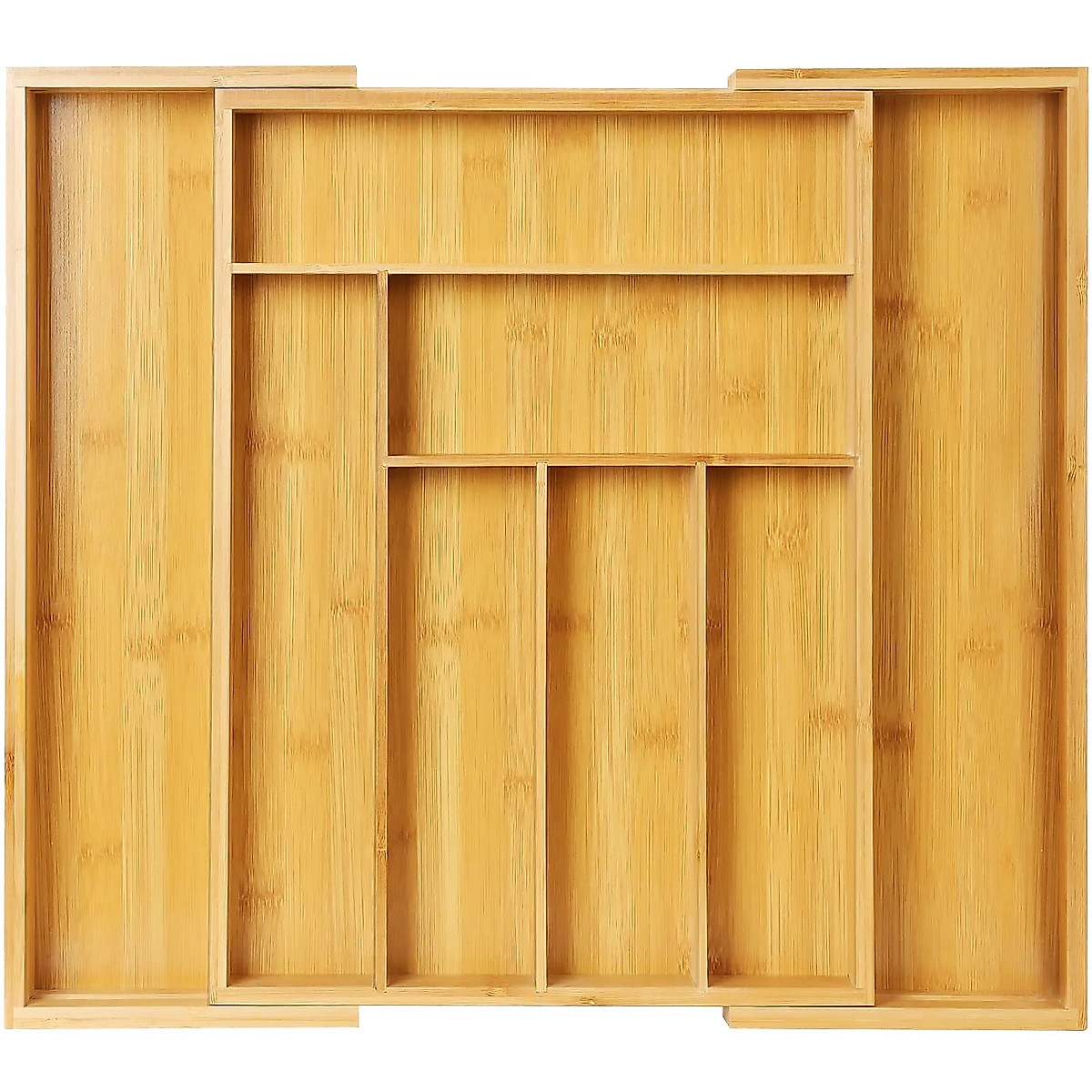FURNINXS Bamboo Kitchen Drawer Organizer Large Silverware Tray, Expandable Wooden Cutlery Holder for Spoon Fork Flatware Adjustable Utensil Organizer （7-9 Slot）