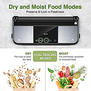 Vacuum Sealer Machine, Rozi Food Vacuum Sealer with Built-in Cutter and Roll Bag Storage for Dry and Moist Food Preservation， Starter Kit with Vacuum Sealer Bags and Roll for Food Storage