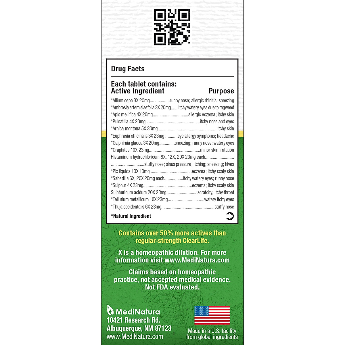 ClearLife Extra Strength Multi-System Allergy Relieving Homeopathic Remedy - 15 Powerful Actives Provide Potent Maximum Congestion, Itchiness & Sinus Pressure Relief - Non-Drowsy - 60 Tablets