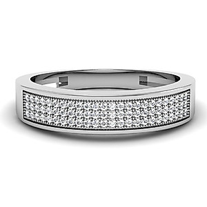 Dazzlingrock Collection 0.25 Carat (ctw) 10K Round White Diamond Micro Pave 3 Row Anniversary Stackable Wedding Band 1/4 CT, White Gold, Size 8