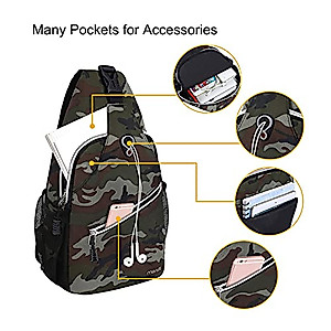 MOSISO Sling Backpack,Travel Hiking Daypack Pattern Rope Crossbody Shoulder Bag, Army Green Camouflage